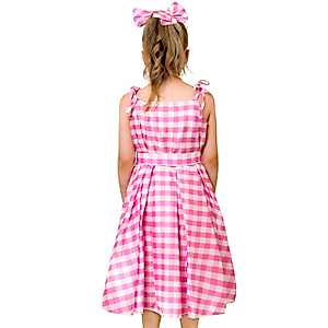 Golray 7pcs Girls Plaid Costume Dress Sweet Slip Dress with Accessories Movie Outfit Birthday Halloween Costume Girl Dress up Clothes for Play