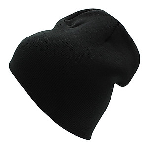Top Level Short Plain Beanie - Winter Unisex Plain Knit Hat (Black)