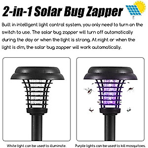 2 Pack Solar Bug Zapper Outdoor Mosquito Repellent Outdoor for Patio - Mosquito Killer & Lighting - 2 in 1 Waterproof Mosquito Zapper Fly Repellent for Outdoor