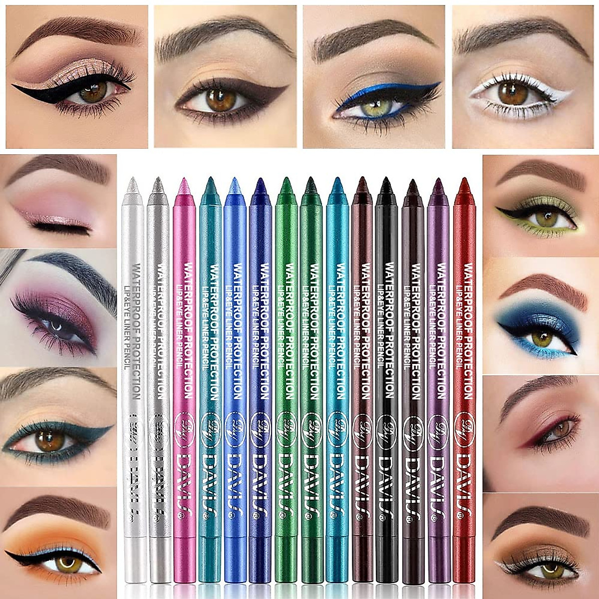 HAOYA 3 Colors Matte Eyeliner Pen Set With Pencil Sharpener,Green - Green Dark Green Blue Colorful Eyeliner Pencil Set, Pearl Metallic Glitter Waterproof Professional Eye Color Sets 4 Green S3