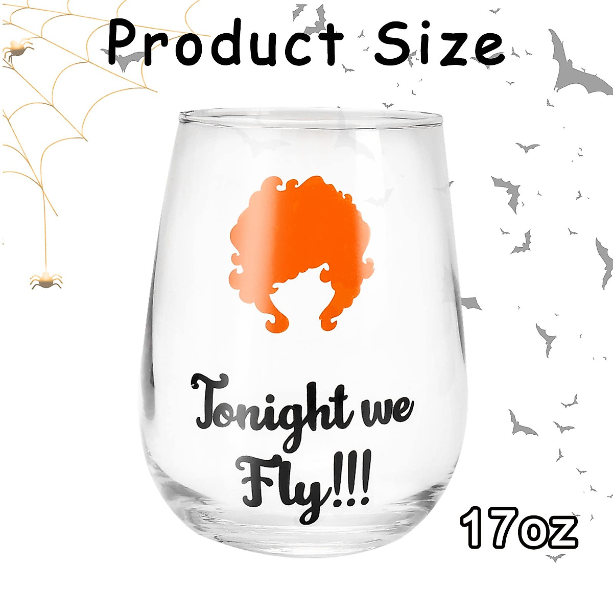 Whaline 3Pcs Halloween Stemless Wine Glasses 17oz Hocus Pocus Drinking Glasses Little Witch Clear Tumbler Cups for Halloween Party Event Decorations Hocus Pocus Themed Supplies