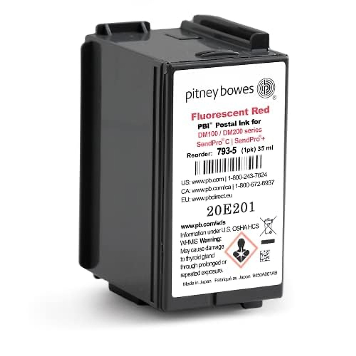 Pitney Bowes 793-5 Ink Cartridge for DM100, DM200 and SendPro C and SendPro+, Red Ink, 35 ml