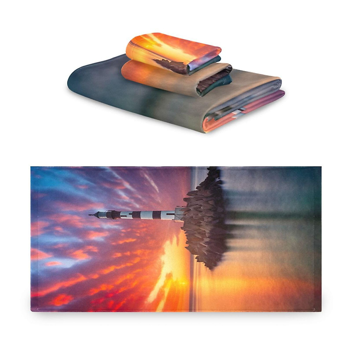 Flradish Lighthouse Towels 3 Pack Bath Towels for Bathroom Set Soft Cotton Highly Absorbent Lightweight & Quickdry Towel Set 1 Bath Towel,1 Hand Towel,1 Washclothe