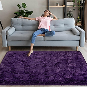 Fosirug Rugs for Bedroom 5x8 Feet Area Rug for Living Room Ultra Soft Shaggy Carpet for Home Decor Long Plush Fluffy Mat Faux Fur Rug for Bedside Nursery Kids Room College Drom, Purple