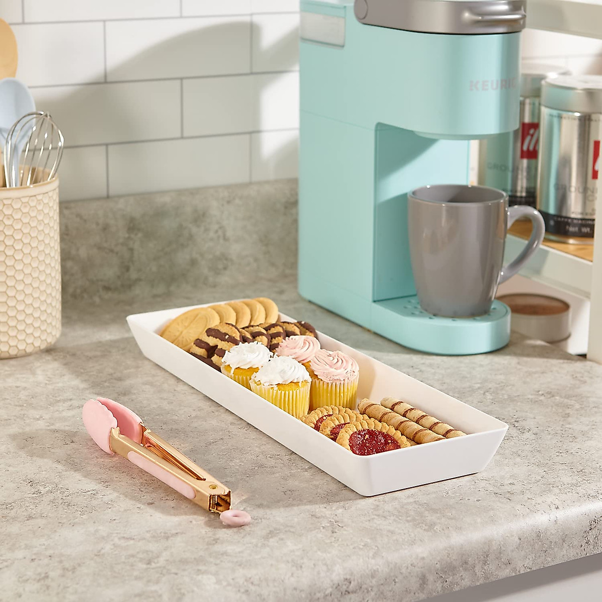 US Acrylic Avant White Plastic Serving Trays (Set of 4) 15” x 5” | Narrow Reusable Rectangular Party Platters | Serve Appetizers, Fruit, Veggies, & Desserts | BPA-Free & Made in USA