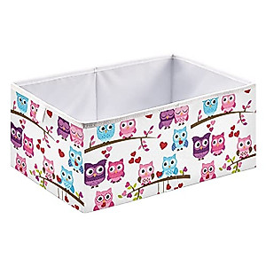 Owls Family Heart Cube Storage Bin Foldable Storage Cubes Waterproof Toy Basket for Cube Organizer Bins for Toys Nursery Kids Closet Book Bathroom Office - 15.75x10.63x6.96 in
