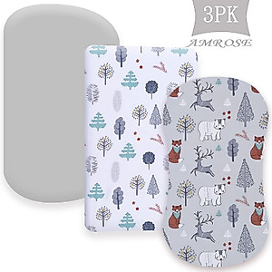 AMROSE 3 Pack Heavenly Soft Bassinet Sheets for Baby Boys Girls, Universal Fitted for Various Cradle and Bassinet Mattress Pad, Silk Touch Gentle Breathable Microfiber, Woodland Theme
