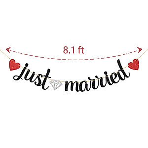 Just Married Banner, Wedding/Engaged Party Decorations, Shining Bridal Shower Banner, Mr And Mrs Romantic Wedding Party, Black Red