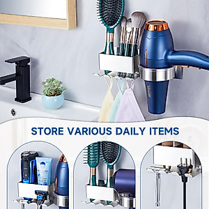 XILIMEN Hair Dryer Holder Wall Mounted, Blow Dryer Holder, Stainless Steel Hair Tool Organizer, Curling Iron Holder No Drilling, Adhesive Hairdryer Holder for Bathroom Barber Shops
