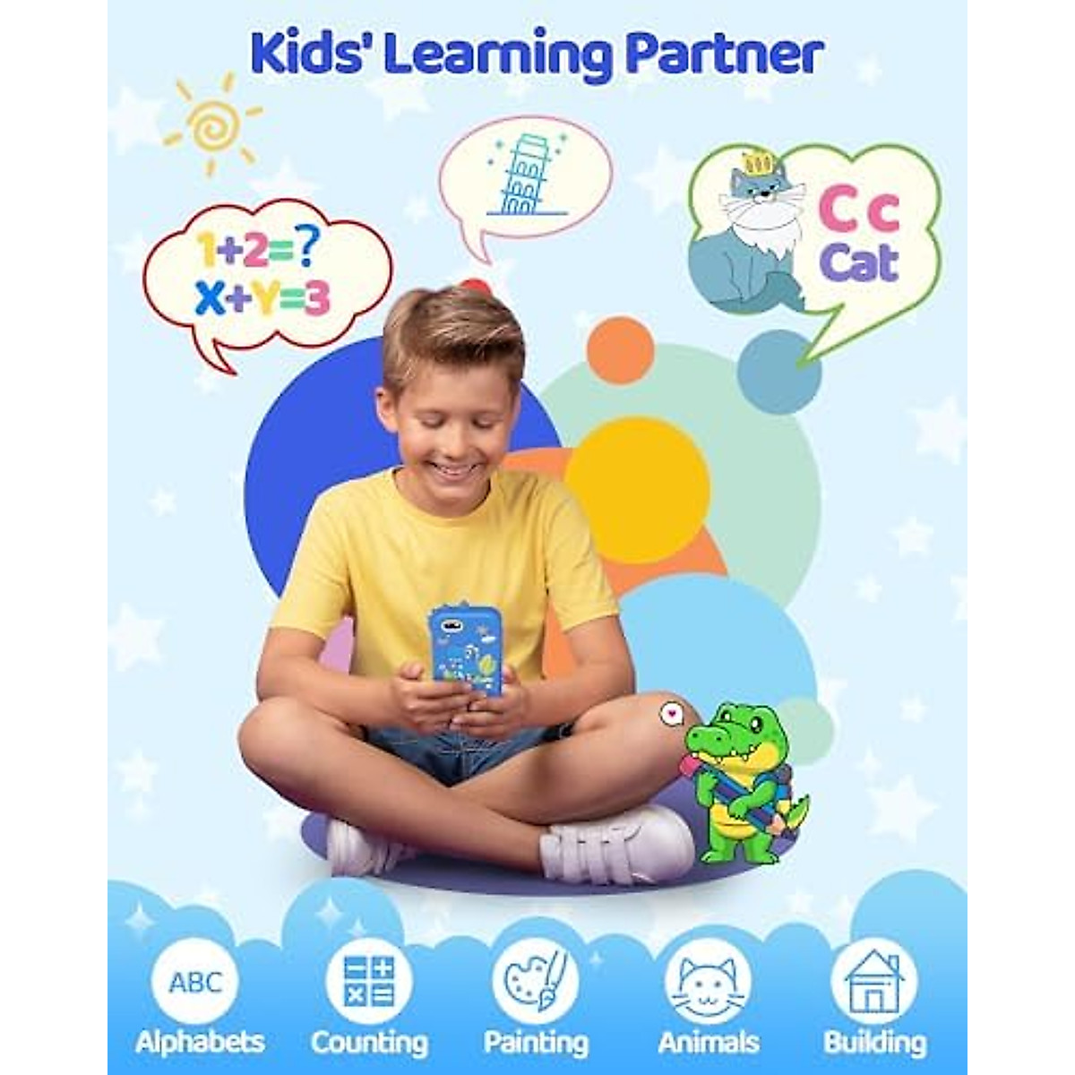 KOKODI Kids Smart Phone Toys, Touchscreen HD Dual Camera Cell Phone for Kids, Christmas Birthday Gifts Dinosaur Toddler Play Phone for Boys 3-10, Travel Toy Preschool Learning Toy for Kids