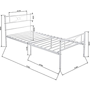 GIME White Twin Bed Frames with Storage for Girls Boys, Platform Bed Mattress Foundation Duty Metal Slats Support with Headboard/Footboard for Teenagers Student, No Box Spring Needed