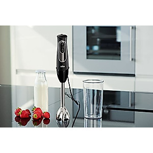 Braun MultiQuick 5 Immersion Hand Blender Patented Technology - Powerful 350 Watt - Dual Speed - Includes Beaker, Whisk, 505, Black, MQ505