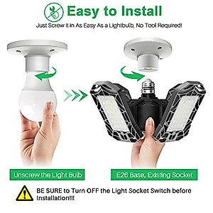 LED Garage Light 100W, 2020 Upgraded Adjustable 4 Panels Super Bright Garage Ceiling Lighting, E26 Screw in Deformable 96 LED Work Light for Garage, Shop, Basement, Workbench, Attic, Gym, Barn Lights