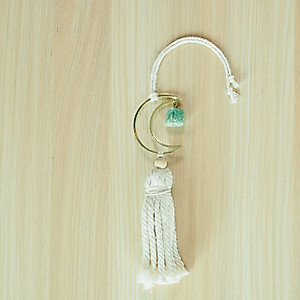 BOHO GARDEN Crystal Hanging Car Charm - Raw Amazonite - Brass Moon, Healing Crystal Accessories, Rearview Mirror Decorations - Self-Love, Honesty, Clarity, Energy