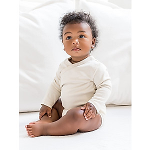Colored Organics - Organic Cotton Baby Kimono Bodysuit - Long Sleeve One Piece - 0-3 Months - Natural