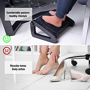 Under Desk Footrest with Massage Surface Ergonomic 6 Height Position Adjustable Foot Stool with Firm Non-Slip Legs for Home Office