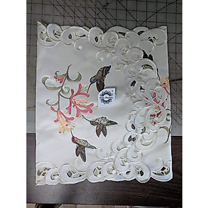 Doily Boutique Table Runner Embroidered with Hummingbirds on Ivory Material, Size 54 x15 inches