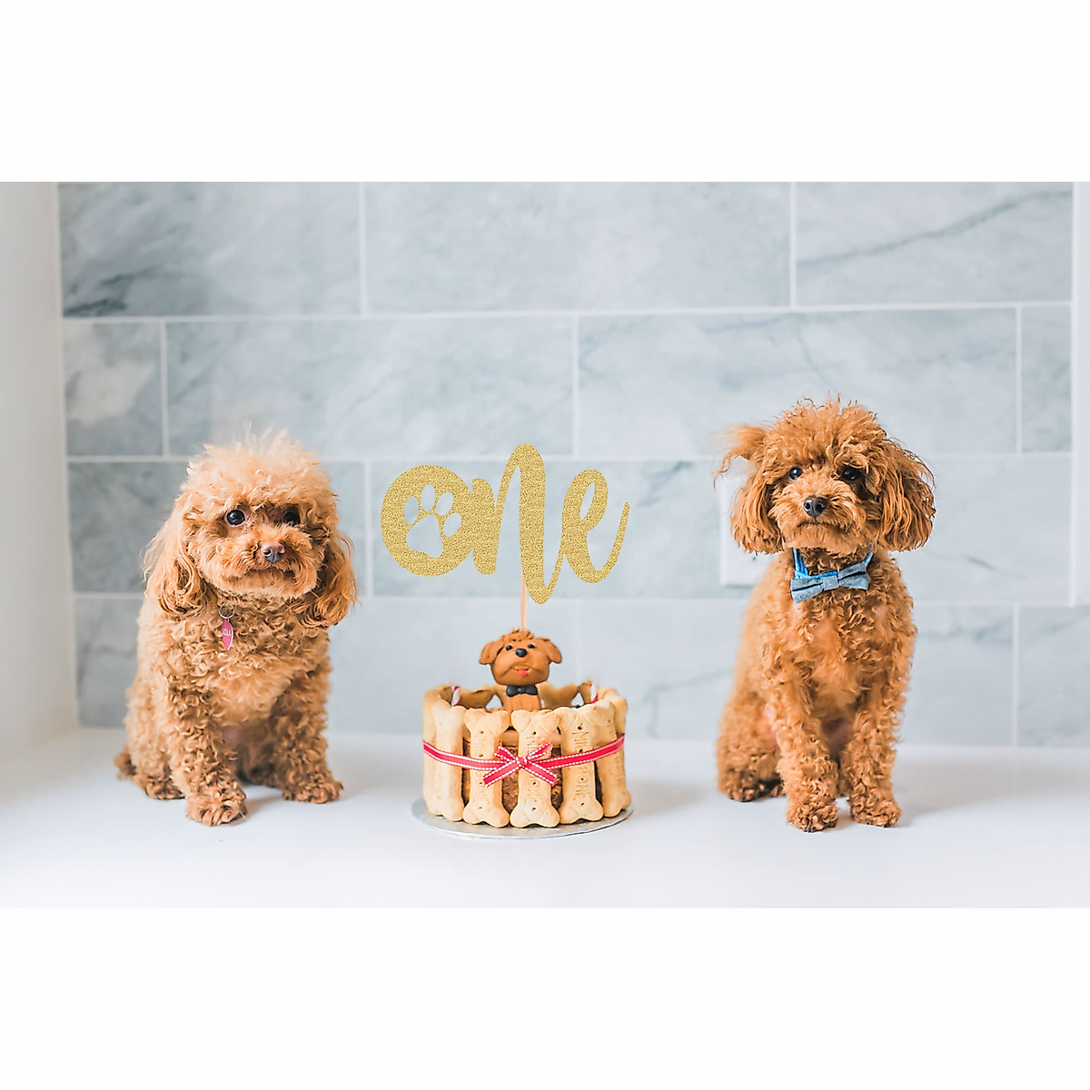 AHAORAY Paw Print One Cake Topper - Gold Glitter Pet Dog First Birthday Cake Decorations Supplies - Pet Puppy Theme Party Cake Decor, for Pet Birthday Party, Baby Shower Favors or Photo Booth Props