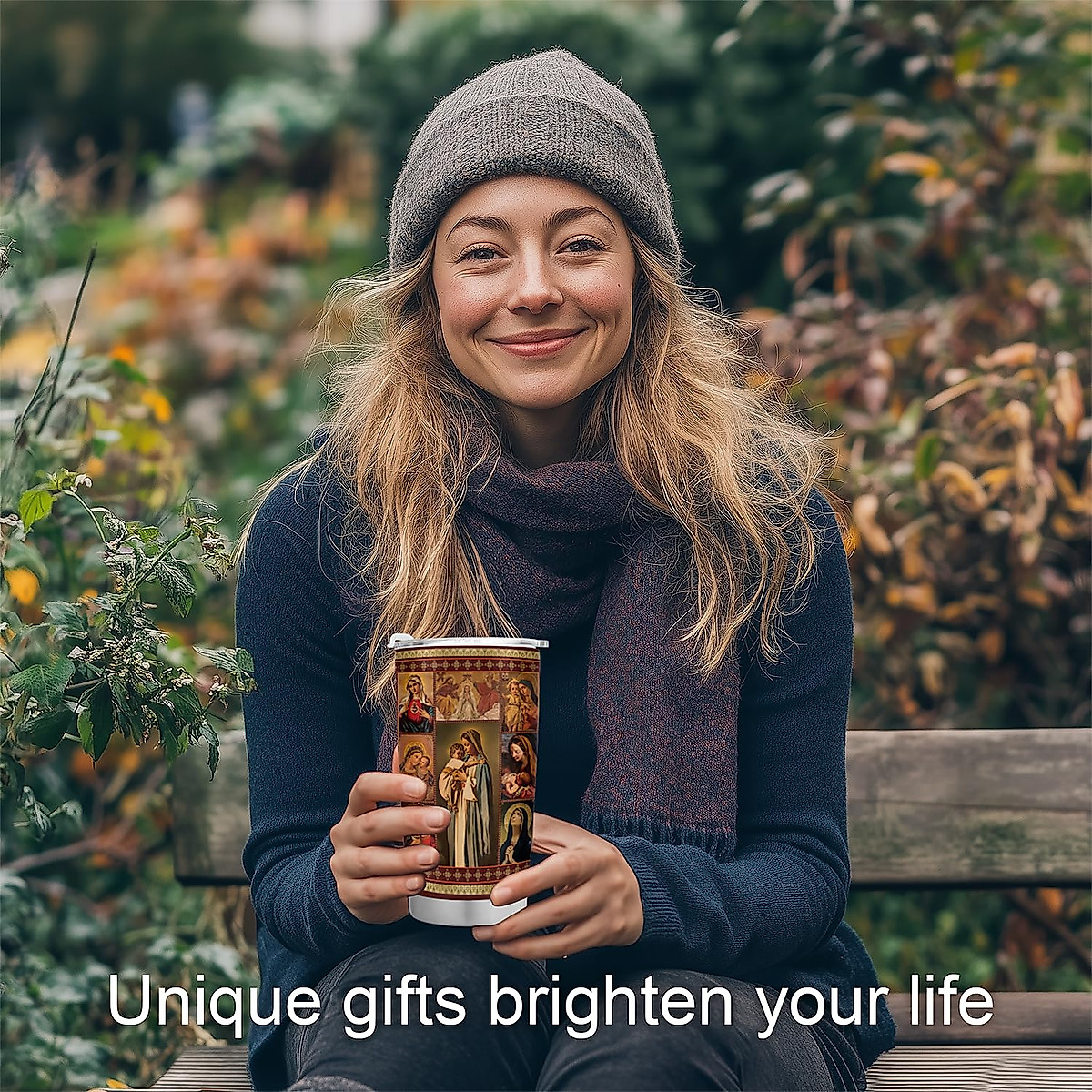 Catholic Gifts for Women, Virgin Mary Tumbler 20oz Stainless Steel Travel Cup Double Wall Insulated Coffee Mugs with Splash-proof Lid, Unique Religious Christian Believers Blessings Gift