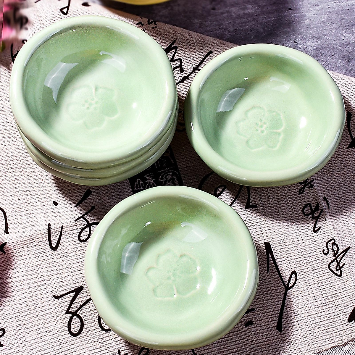 BOSILI Ceramic Soy Sauce Dish Set of 5, Sushi Sauce Dish for Dipping (Green)