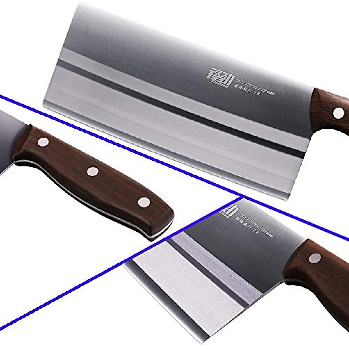 FINDKING YuFeng Chinese Chef Knife, Kitchen Cleaver for Meat Vegetables, Stainless Steel Blade, Wenge Wood Handle, for Cutting, Shredding, Slicing, Mincing, 8 Inches