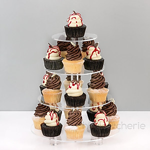 4 Tier Cupcake Stand, Round Acrylic Cupcake Tower, Multi Tiered Cake Stand, Large Clear Holder for Dessert Table Display, Weddings, Graduations, Birthday, Tea Party, Baby Shower, Donut Tree, Pastry