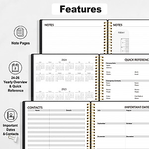 SUNEE 17 Month Academic Planner 2024-2025 Weekly and Monthly - from August 2024 - December 2025, 8.5"x11" School Year Daily Planner with Monthly Tab, Flexible Cover, Note Page, Pocket, Bookmark,Black