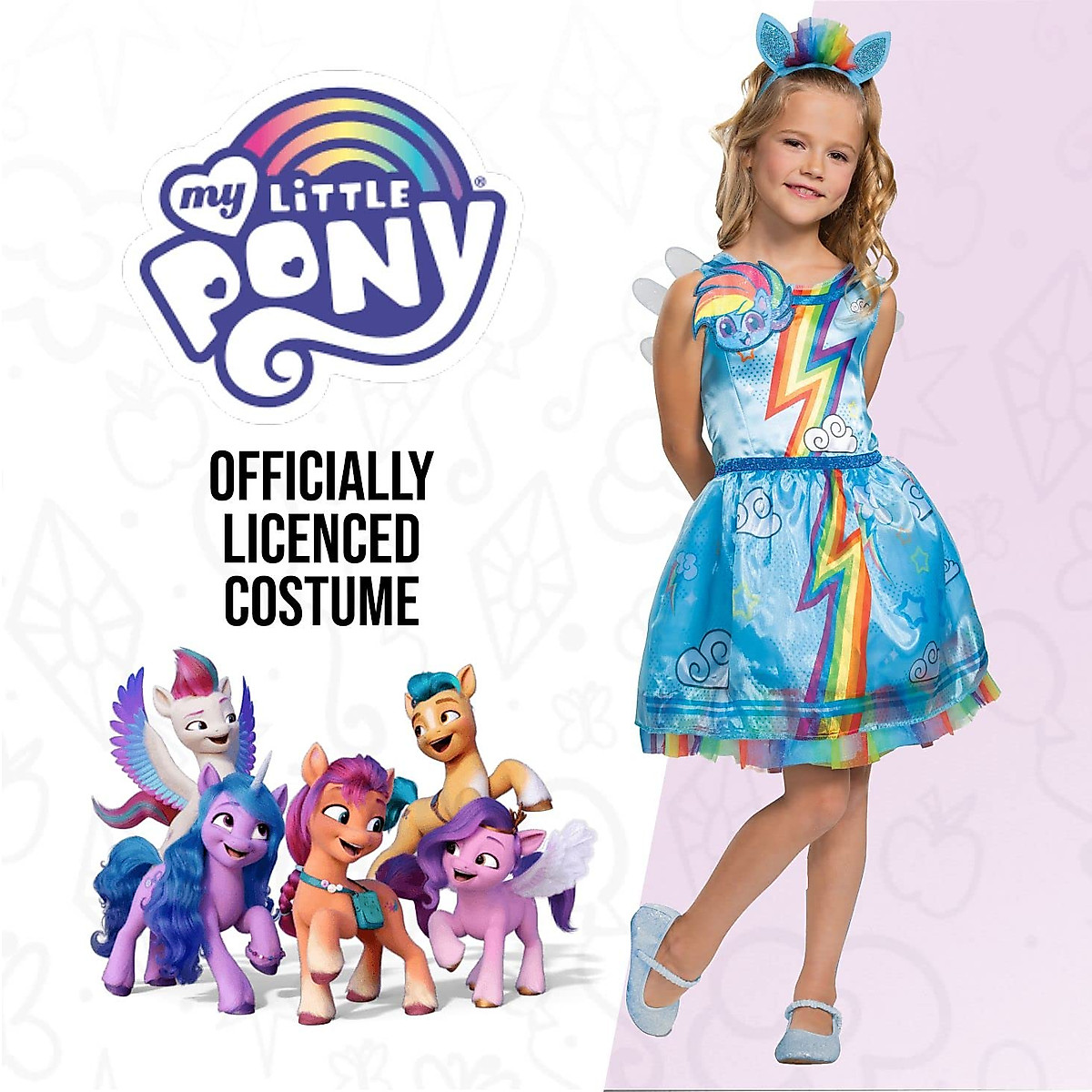 Disguise Rainbow Dash My Little Pony Costume for Girls, Children's Character Dress Outfit, Classic Kids Size Extra Small (3T-4T), Blue & Rainbow (104719M)