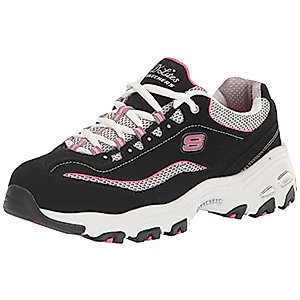 Skechers womens D'lites - Life Saver Memory Foam Lace-up Sneaker,Black/Pink,8 M US