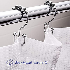 2lbDepot Shower Curtain Rings Hooks - Chrome Finish - Premium 18/8 Stainless Steel - Double Hooks with Easy Glide Rollers Rust Resistant Metal Hook, Six Finishes Available - Set of 12 for Shower Rods