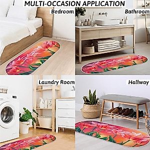Tulips Painting Oval Rug Small Rugs for Bedroom Bedside Red Bedroom Rug Soft Shag Runner Carpet Modern Fluffy Nursery Area Rugs Home Decor 1.64 x 4 Feet