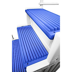 Confer Plastics Step-1X: Sturdy Above Ground Entry System with Dual Handrails and Slip-Resistant Steps, Easy Installation, Supports up to 400 lbs - Proudly Made in USA. White with Blue Treads