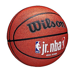 Wilson Basketball, Jr. NBA Family, Outdoor and Indoor, PureFeel Cover, Size: 6, White/Brown