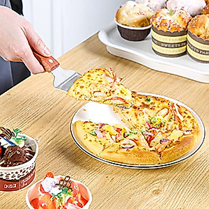 20 Packs Wood Handle Pizza Pie Server Stainless Steel Pizza Spatula Server Non Slip Triangular Spade Spatula Easy to Grip Pie Spatula Cutter Pie Knife Cake Serving Utensils for Desserts Pizza Cake