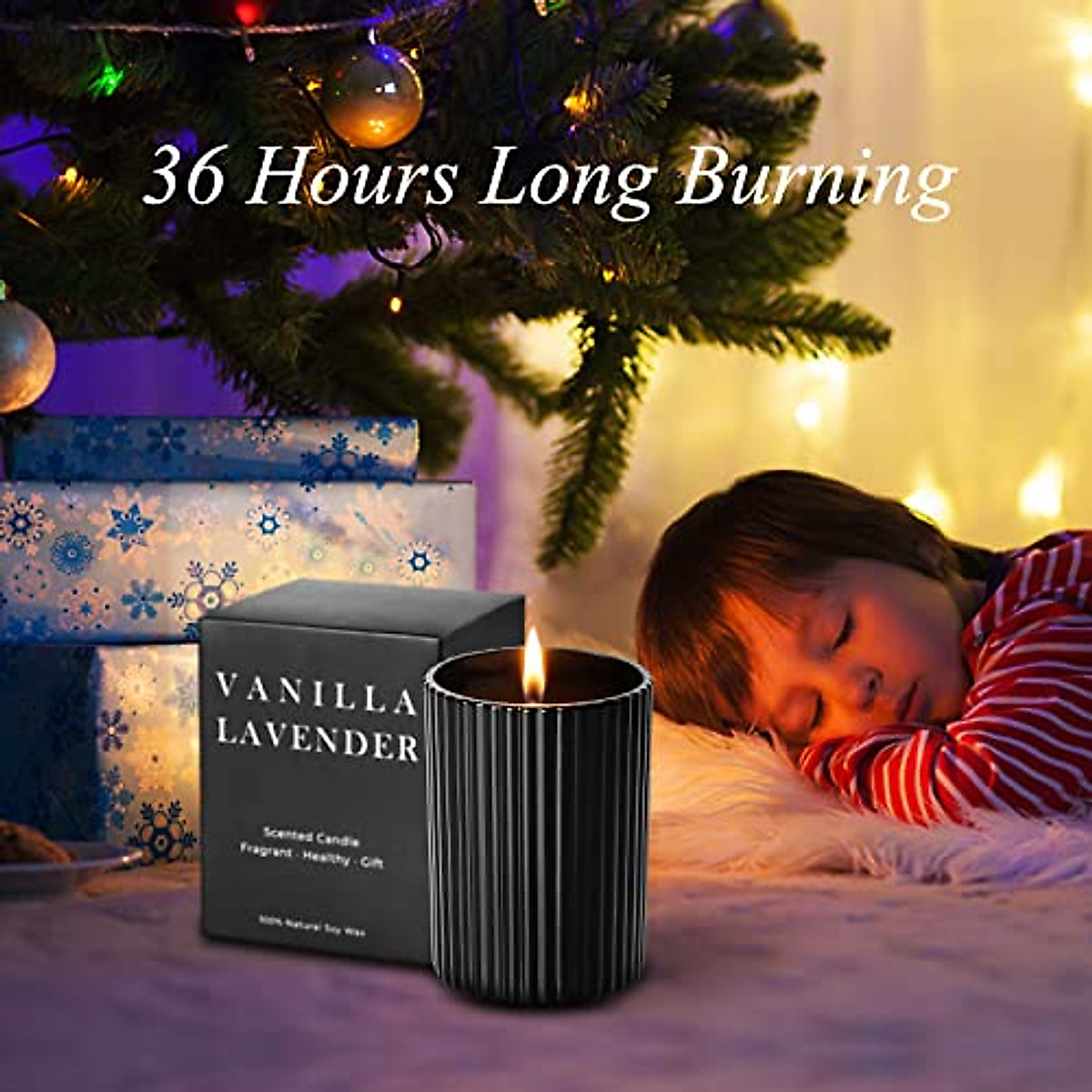Lavender Candle for Home Scented: Vanilla Soy Candle Gift Set for Men Women 100% Natural Cotton Wicks 6.3 Oz 36 Hours Long Burning,Black Large Jars Eucalyptus Aromatherapy Candle Home Birthday Decor