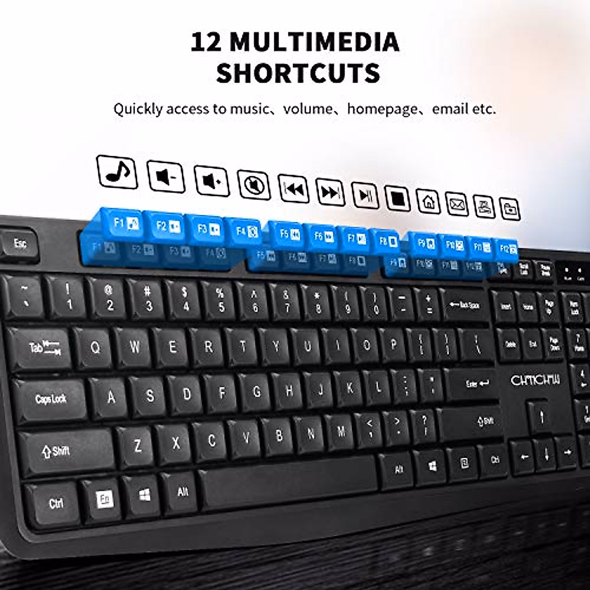 CHONCHOW Compact Wireless Keyboard and Mouse Combo[Energy Saving && Whisper Quiet], 2.4GHz Computer Keyboard, 3 Level DPI Adjustable Wireless Mouse with Independent On/Off Switch for Laptop PC Mac