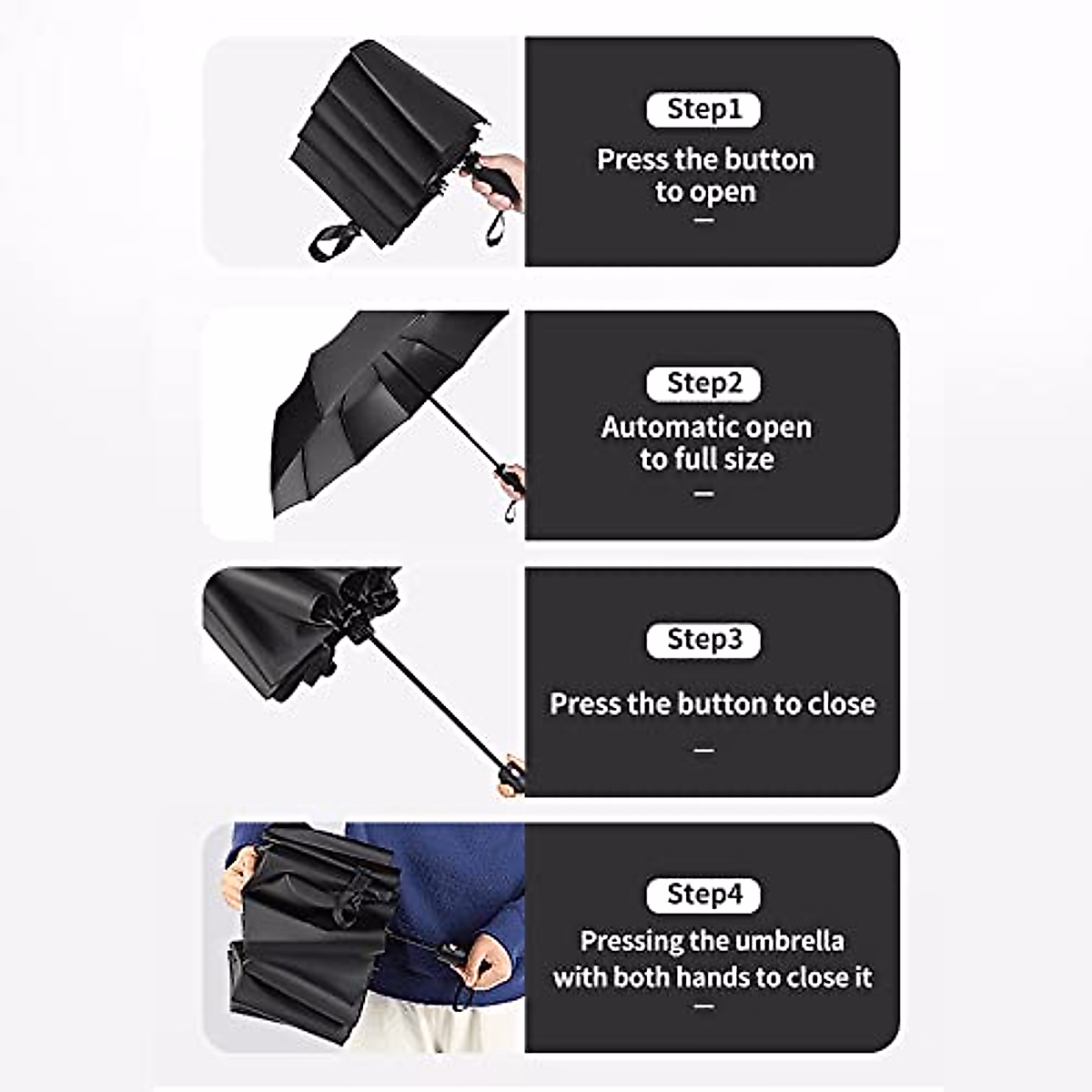 GENMAI SOEASY Compact Travel Umbrella for Rain,8 Ribs Strong Windproof Umbrellas Auto Open & Close Collapsible Small Folding Portable Umbrella for Car,Backpack Men and Women Manual Black