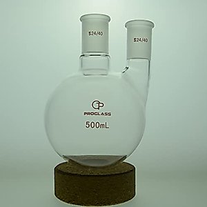Glass Straight Two Necks Round Bottom Boiling Flask 500mL 24/40