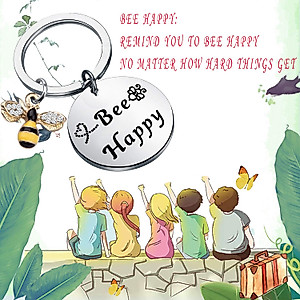 bobauna Bee Keychain With Bumble Bee Chram Bee Jewelry Motivational Gift For Friend Family (bee happy keychain)