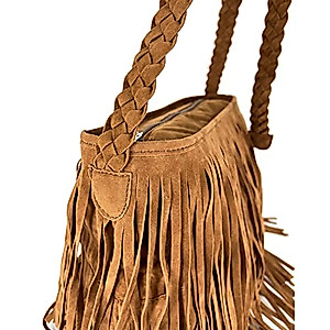 BYMEE Hippie Suede Fringe Tassel Crossbody Bag for Women western Hobo Shoulder Bag Vintage Messenger Bag (Coffee)