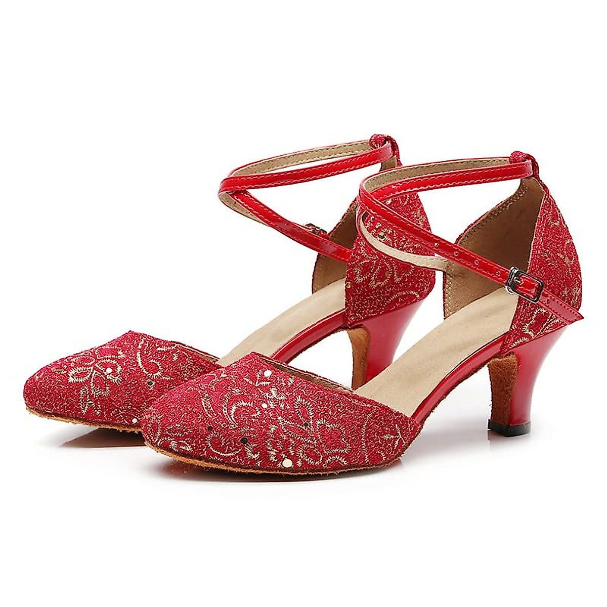 AOQUNFS Women Latin Dance Shoes Closed Toe Ballroom Salsa Tango Modern Practice Performance Party Dancing Shoes,QJW1017,Red-6,US 6.5
