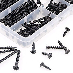 Rustark 160-Pcs #7 Coarse Thread Drywall Screw with Phillips Drive Black Oxide Finsh Bugle Head Wood Screws Assortment Kit Ideal for Drywall Sheetrock
