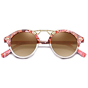 CARFIA Small Acetate Polarized Sunglasses for Women UV Protection, Retro Double Bridge Eyewear Metal Brow Round Sunnies