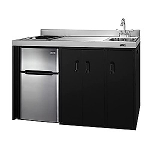 Summit Appliances CK54SINKR 54" Wide All-In-One Kitchenette, Sink and Faucet, 2-door Refrigerator-freezer, 2-burner Smooth-top Cooktop, Indicator Lights, Storage Compartments