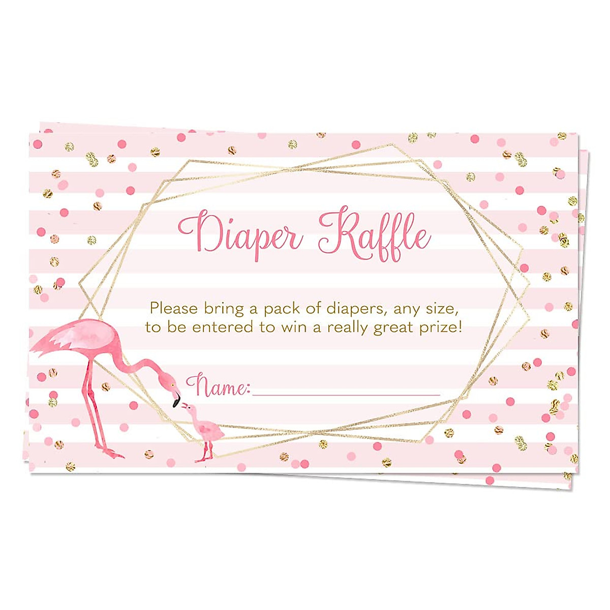 Baby Shower Diaper Raffle Tickets Diaper Wipes Raffle Ticket Insert Request Prize Flamingo Pink Gold Sparkle Girl Tropical Summer Stripes Card (50 Count)