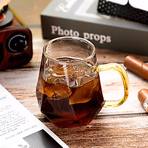 Patelai 4 Pieces Glass Coffee Cups with Handle, 10 oz Glass Clear Coffee Mugs for Hot Espresso Liquor, Microwave Safe Tea Cups Glass Set Gift, Diamond Design(4 Pieces)