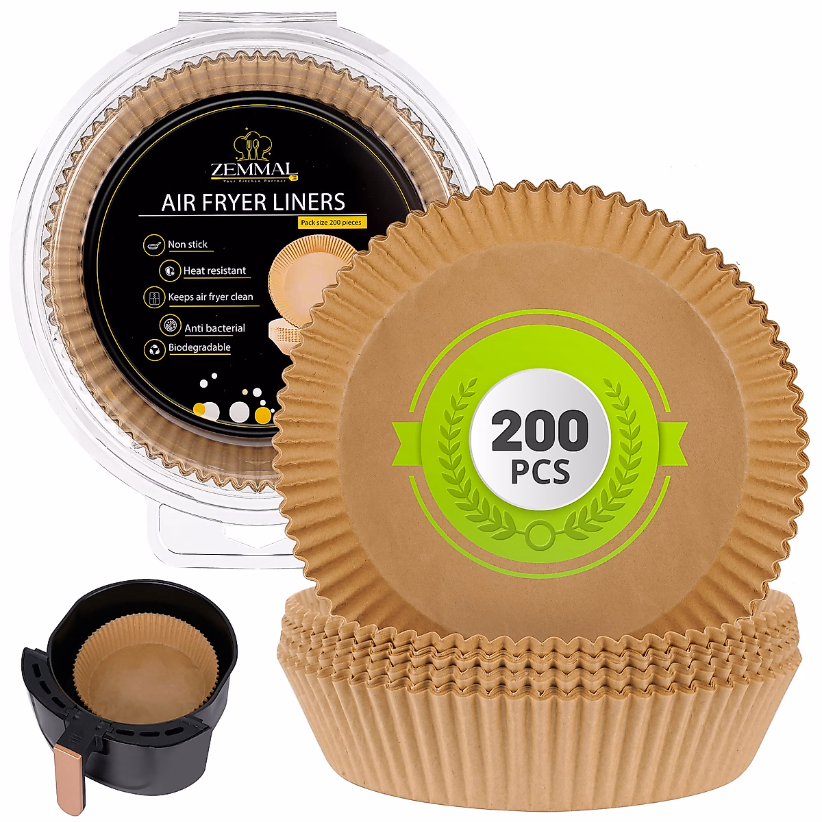 Air Fryer Liners 200 PCS Premium Quality disposable, 6.3 inches Round Paper Liners, Non-Stick & Waterproof Basket liner, Food Grade Oil Resistant Liner for Grease-Free Frying Experience