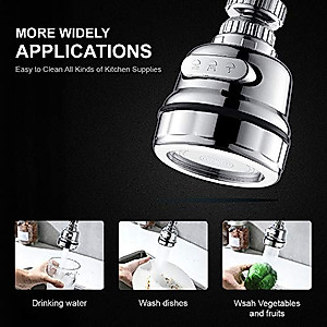 EIGSO Movable Kitchen Sink Aerator - 360° Rotatable Faucet Sprayer Head Replacement for Kitchen, Multi-function Anti-Splash Tap Aerator Faucet Nozzle with 3 Modes Adjustment, Silver