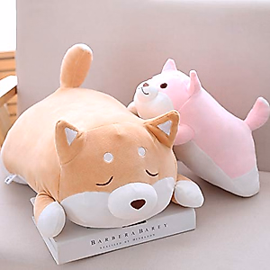 Shiba Inu Dog Plush Pillow, Cute Soft Corgi Stuffed Animals Doll Toys Gifts for Valentine, Christmas, Birthday, Bed, Sofa Chair (Pink Round Eye, 13.5in)