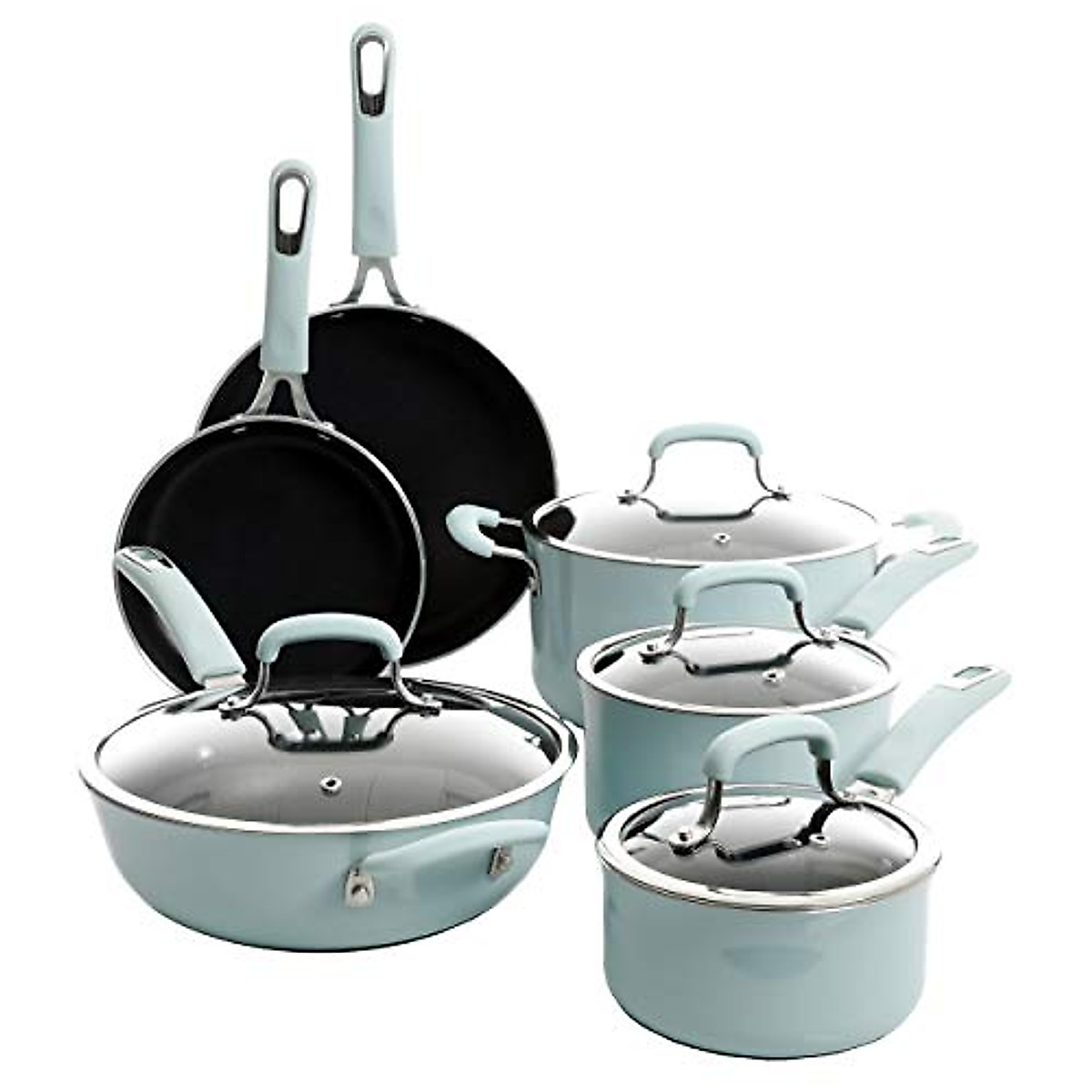 Kenmore Elite Andover Nonstick Platinum Forged Aluminum Cookware Set, 10-Piece, Glacier Blue